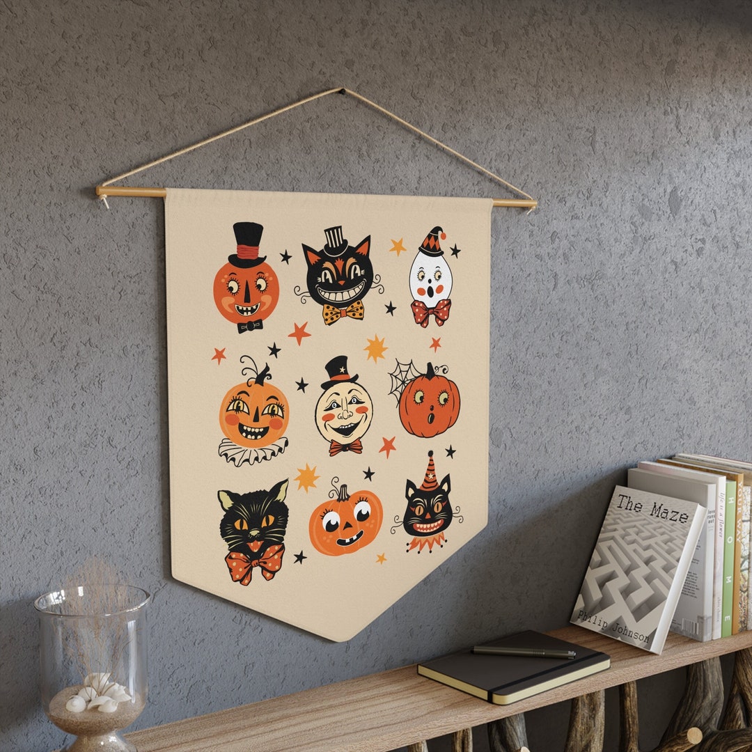 Vintage Halloween Black Cat Pennant Banner Spooky Primitive Halloween ...