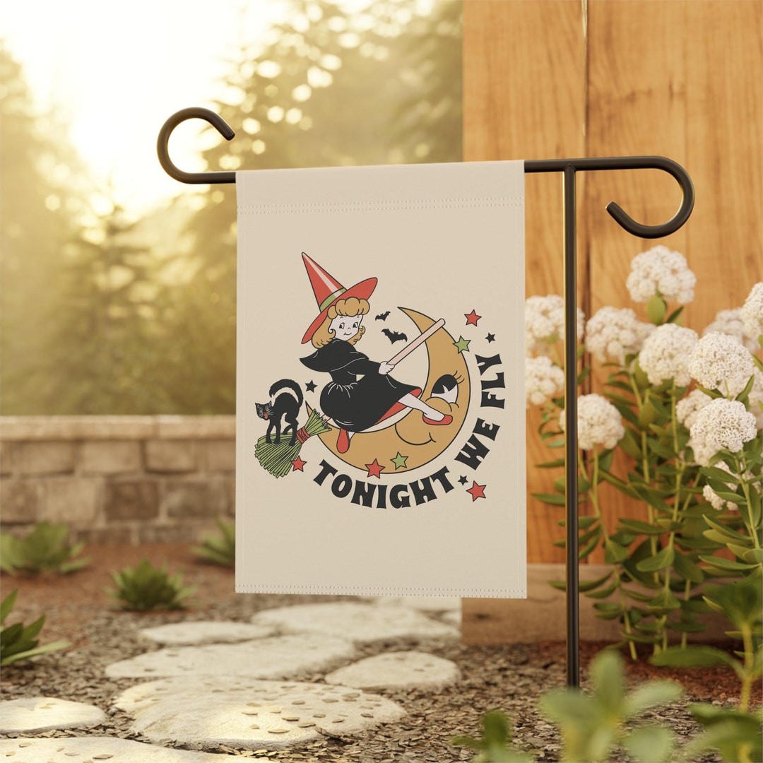 Vintage Halloween Cute Witch Garden Flag Retro Witchy Outdoor Flag ...