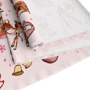Retro Christmas Table Runner Pink Reindeer Table Decor Cute Vintage ...