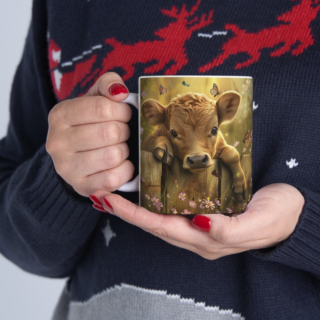 Adorable Baby Calf Coffee Mug - Cuddly & Sweet Design, Available in 11 ...
