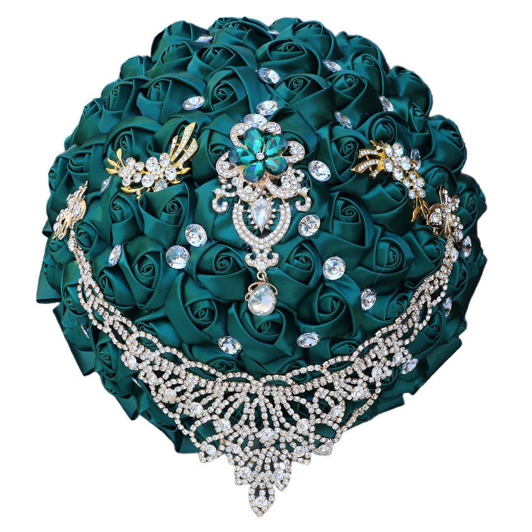 Emerald Green Rose Bridal Bouquet ,rhinestones Bouquet,wedding Bouquet ...