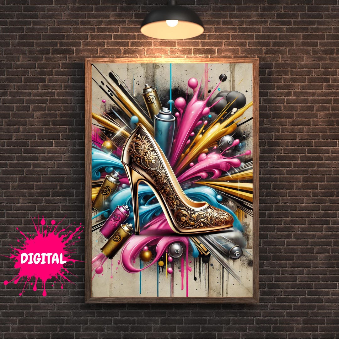 Graffiti High Heel Wall Art Poster Mural Golden Vintage Stiletto With ...