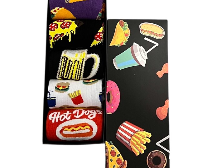 5 Pairs Colourful Fast Food Socks Gift Box Novelty Funny Unisex Socks ...