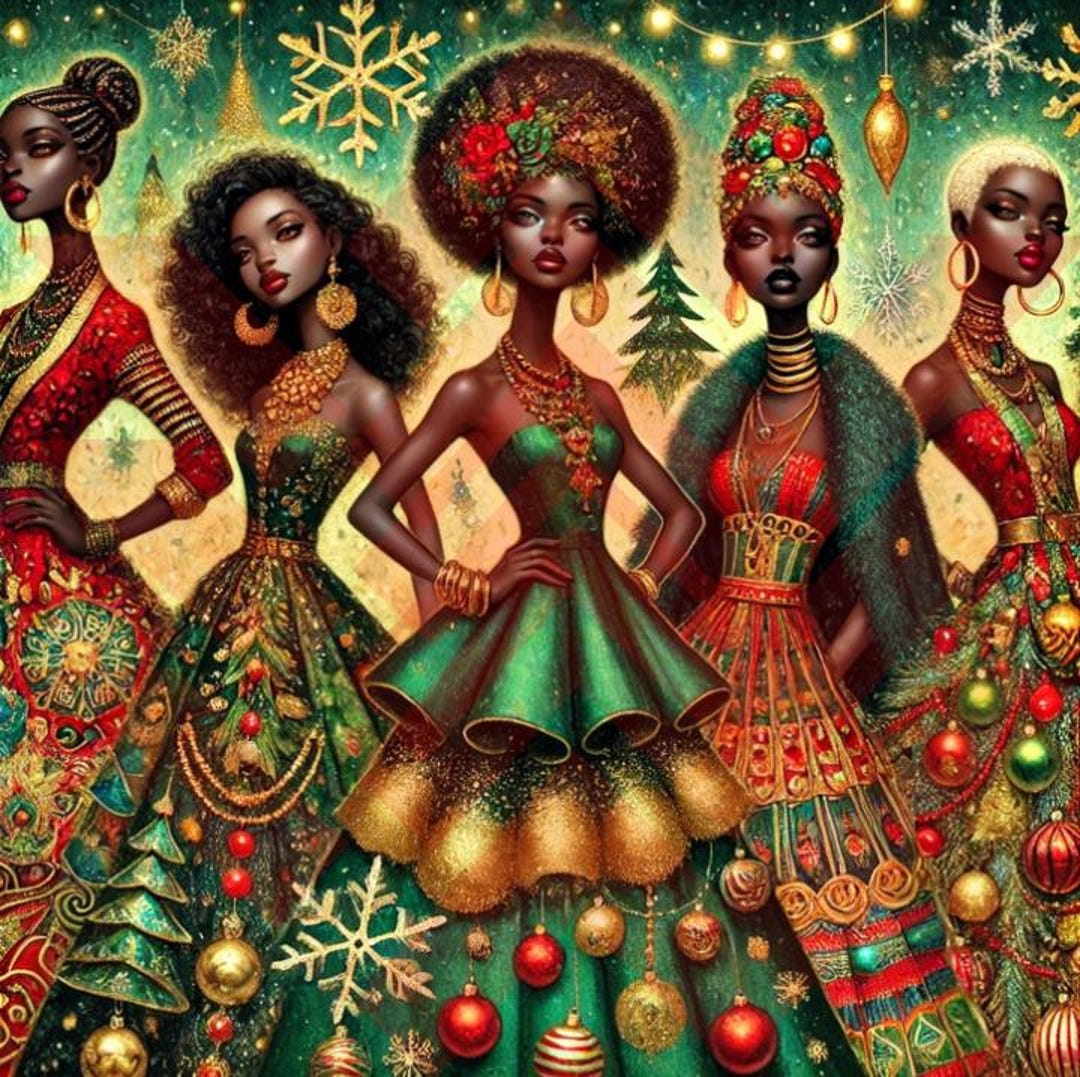 Black Christmas Queens Digital Art Holiday Fashion Wall Print African ...