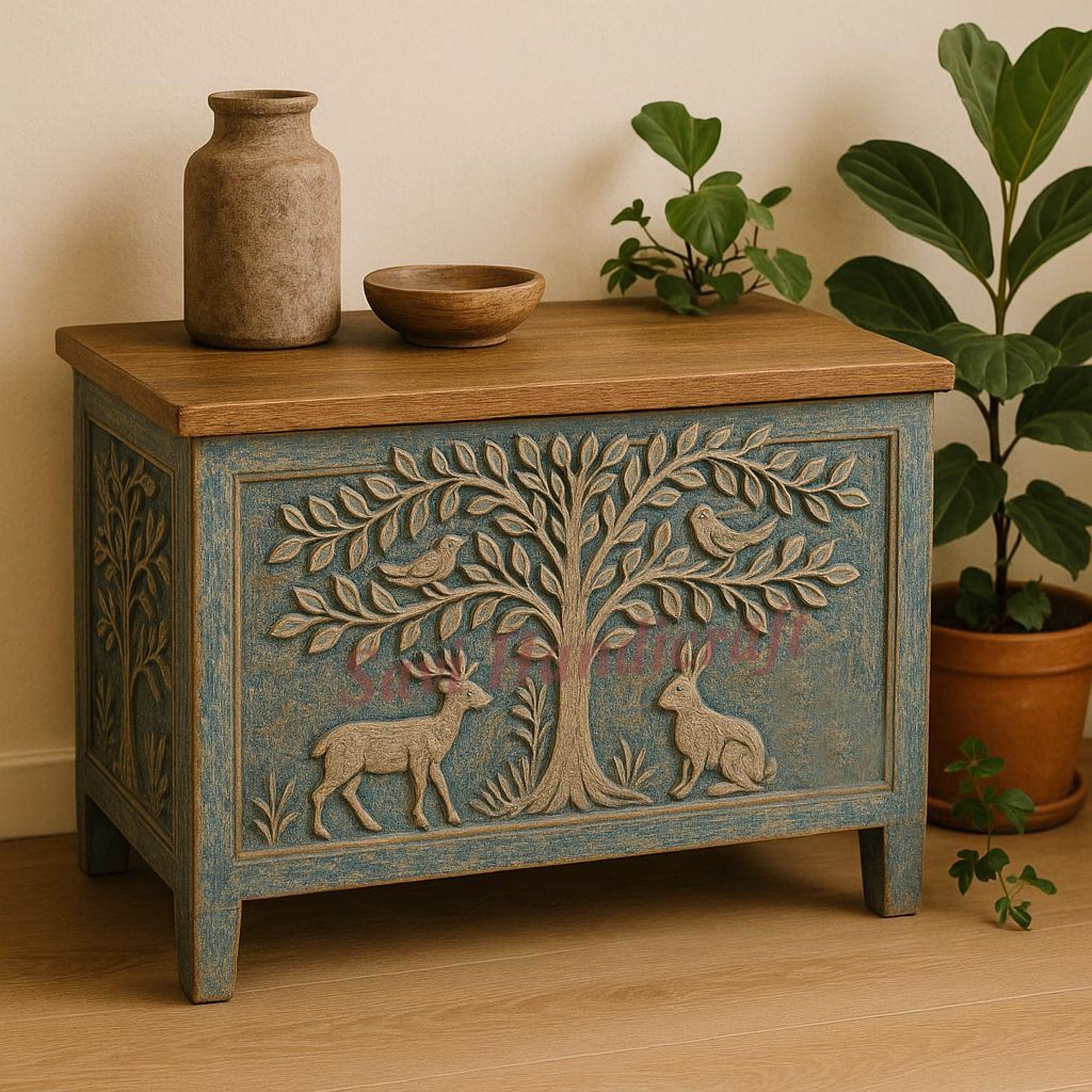 Traditional Hand-carved Wooden Antique Carved Chest With Floral Motifs ...