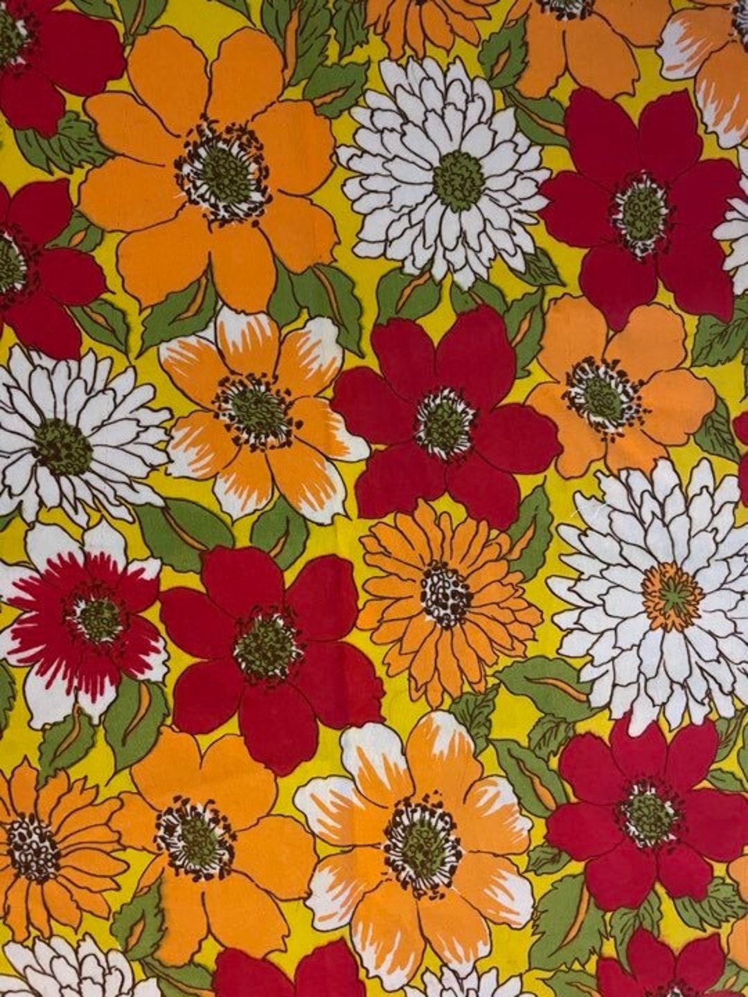 Red, Orange, White Flower Flannel Fabric - Etsy