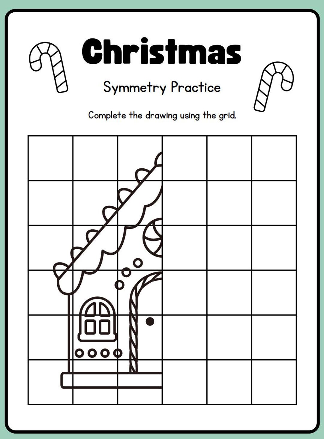 Christmas Symmetry Practice Art Printable Worksheet in Green ...