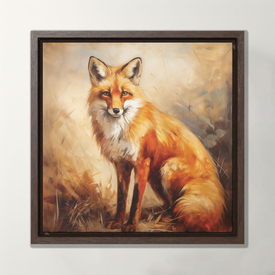 Red Fox Framed Art Countryside Rustic Decors Landscape Mural American ...