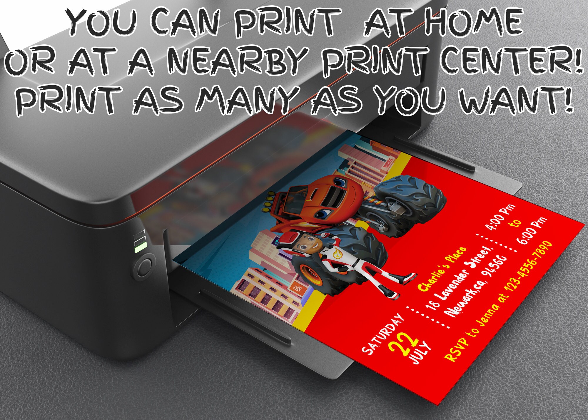 Blaze and the Monster Machines Birthday Invitation Blaze Birthday ...