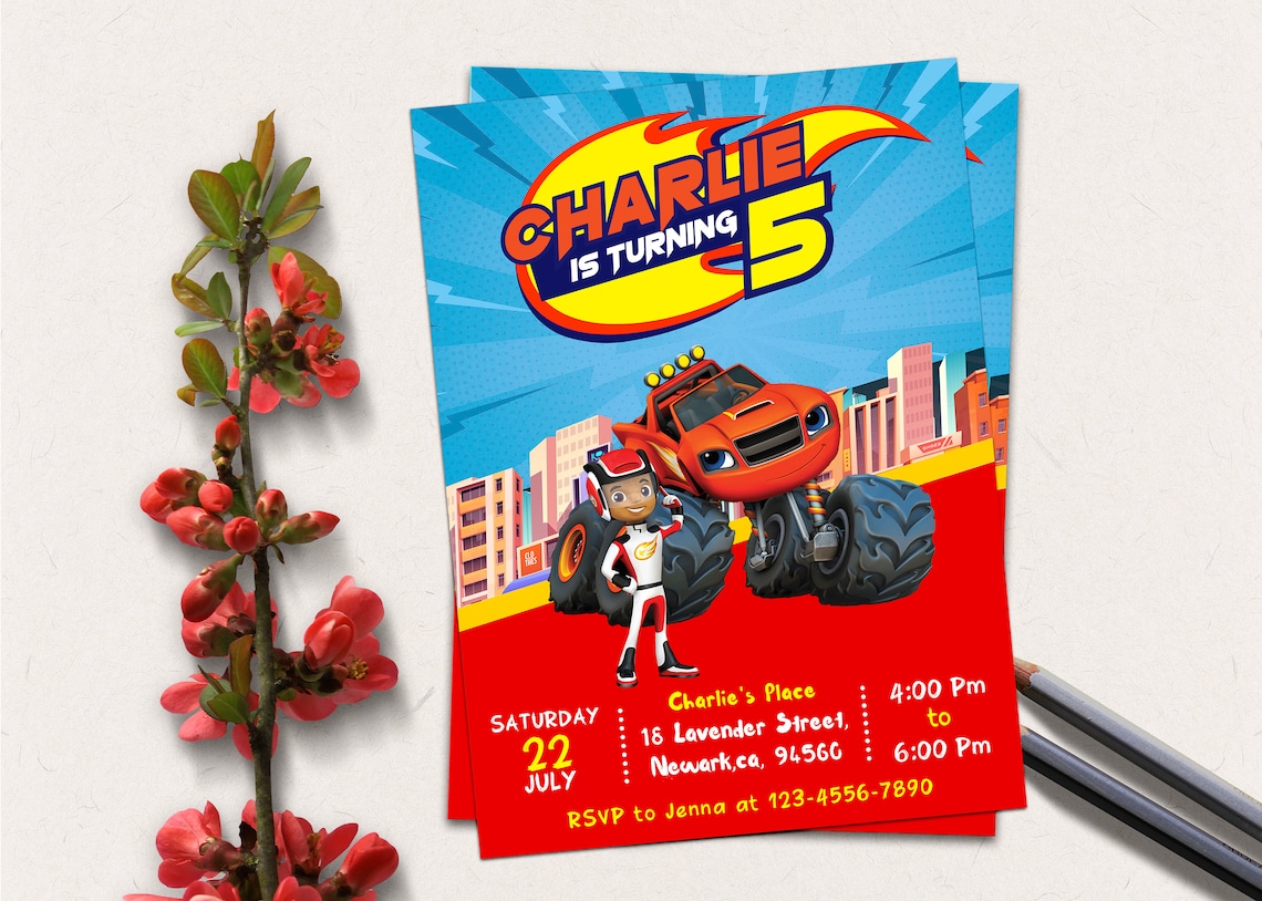 Blaze and the Monster Machines Birthday Invitation Blaze Birthday ...