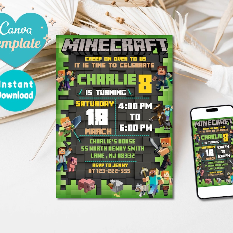 Mincraft Invitations - Etsy