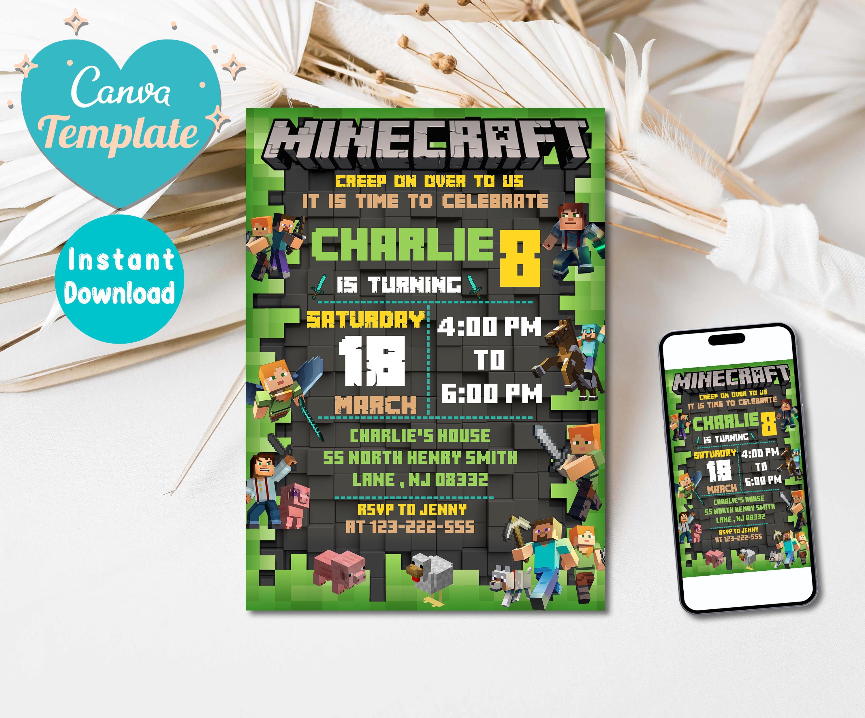 Minecrafter Birthday Invitations | Editable Minecraft Birthday ...
