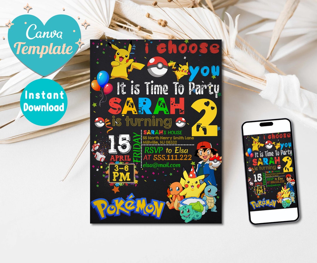 Editable Pokemon Birthday Invitations | Pokemon Evite | Pokemone ...