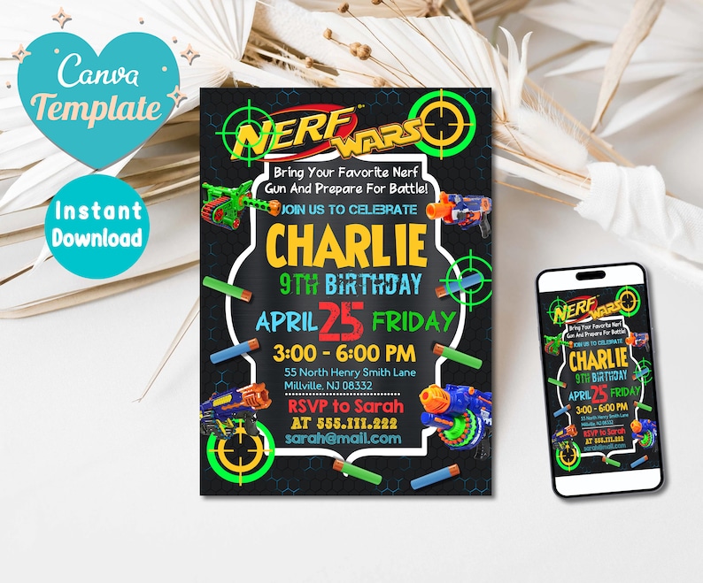 Editable Birthday Party Invitation, Dart Birthday Invite, Dart Birthday ...