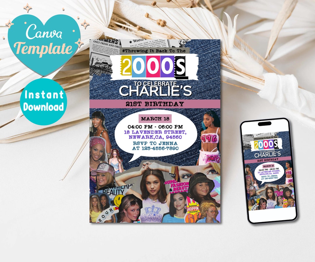 Early 2000s Themed Party Invitation | PY2K Inspired Birthday Flyer ...