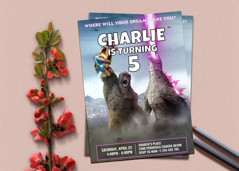 Godzilla X Kong Kids Birthday Party Invite | Godzilla X Kong Invitation ...