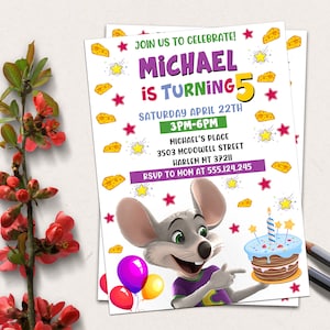 Editable Chuck E Cheese Birthday Invitation Template | Chuck Evite ...
