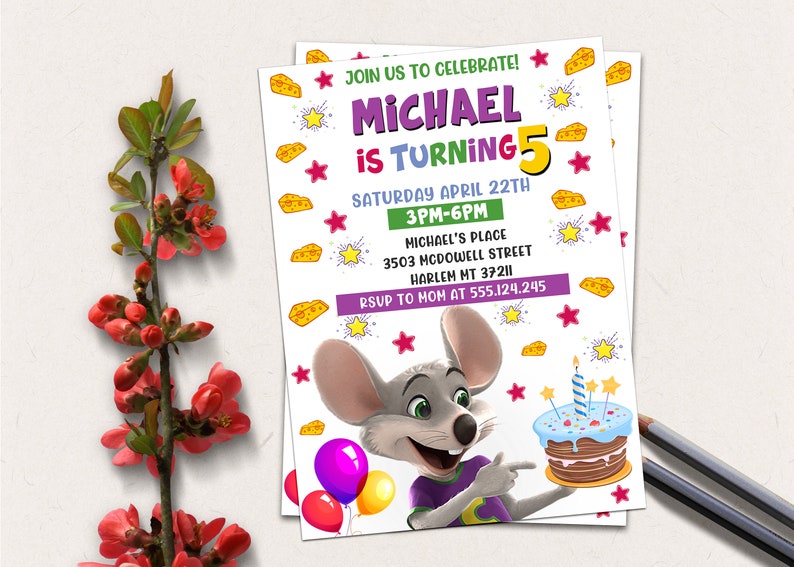 Editable Chuck E Cheese Birthday Invitation Template | Chuck Evite, Printable Chuck Cheese Party ...