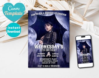 Editable Wednesday Birthday Invitation Template Printable Wednesday ...