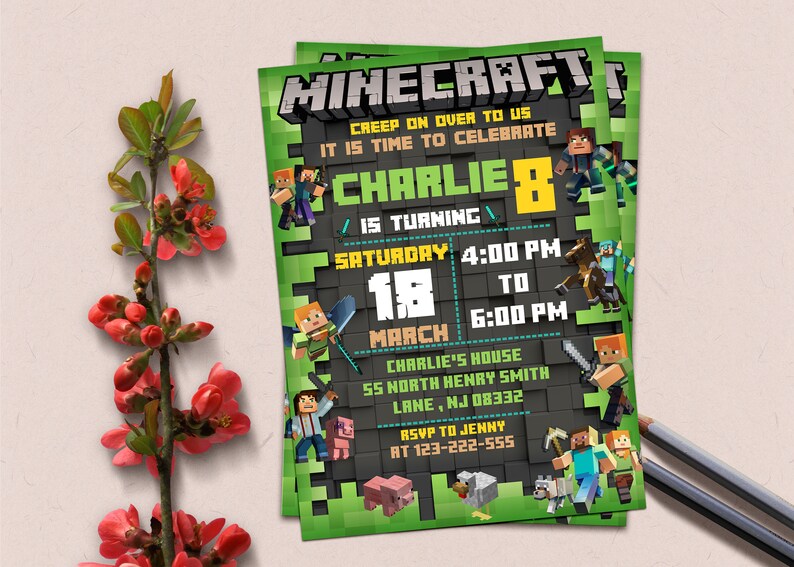 Minecrafter Birthday Invitations | Editable Minecraft Birthday ...