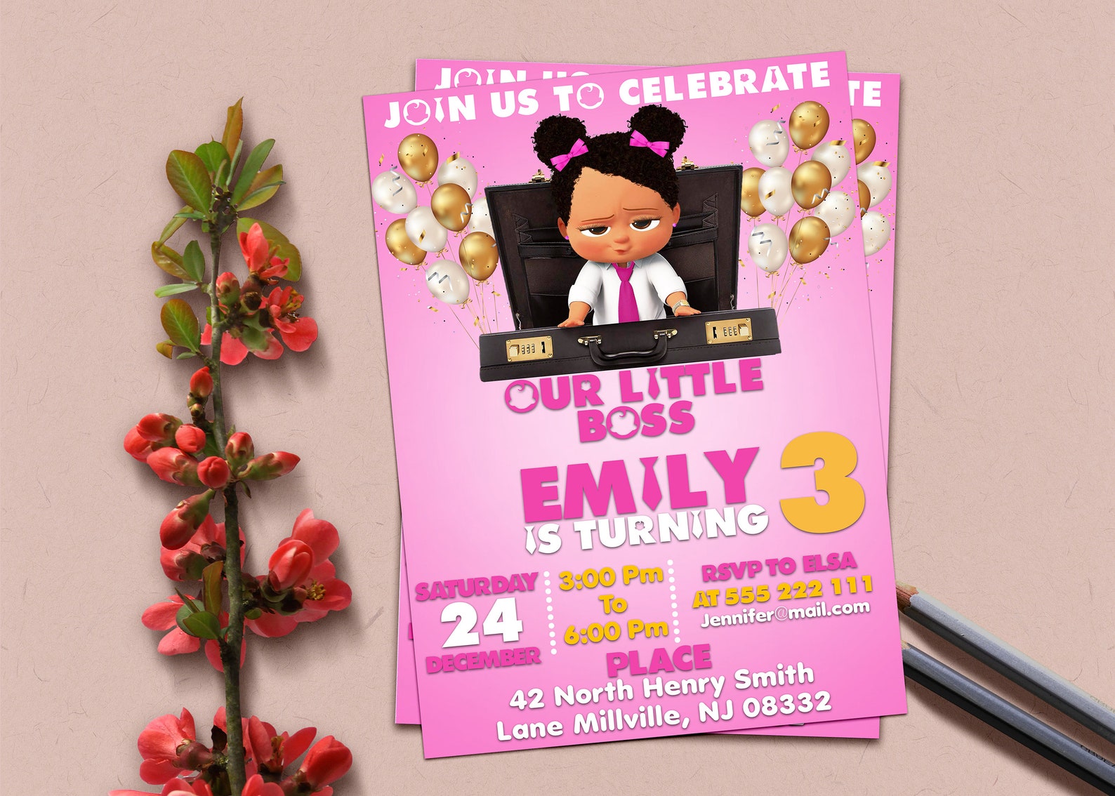 Editable Baby Boss Girl Birthday Invitation | Boss Baby Party ...
