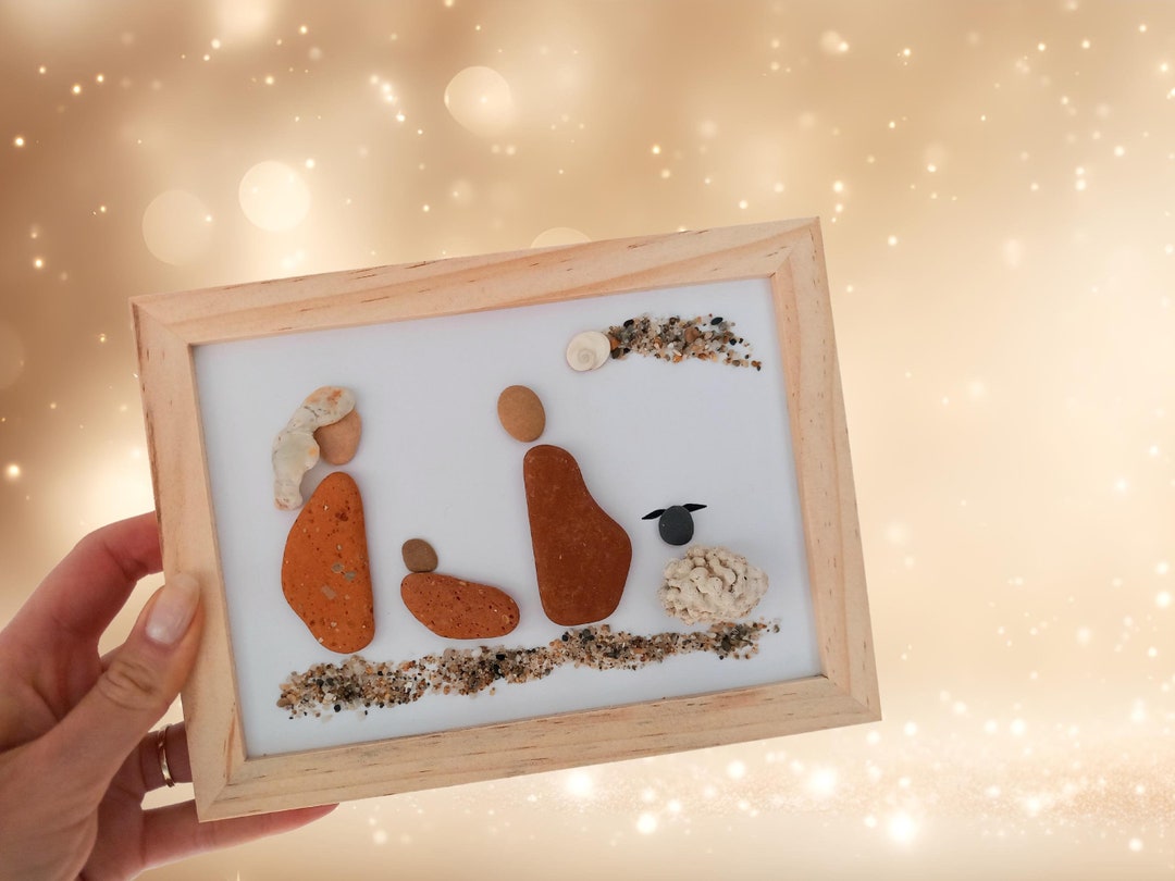 Pebble and Sand Nativity Scene, Handmade Beach Nativity Scene, Natural ...