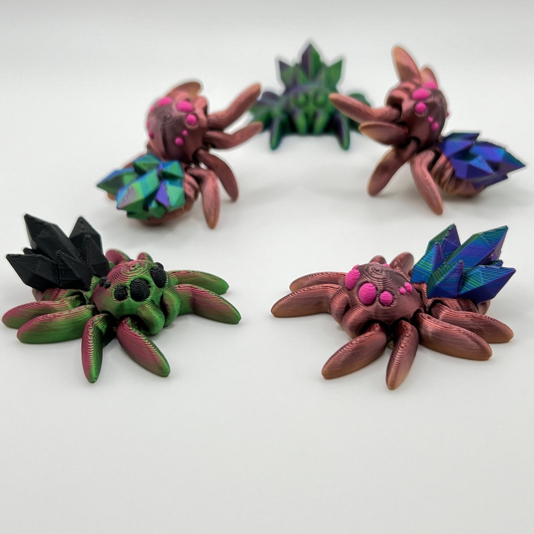 Bundle of 5 Colorful Crystal Jeweled Spiders | Cute Articulating Multi ...