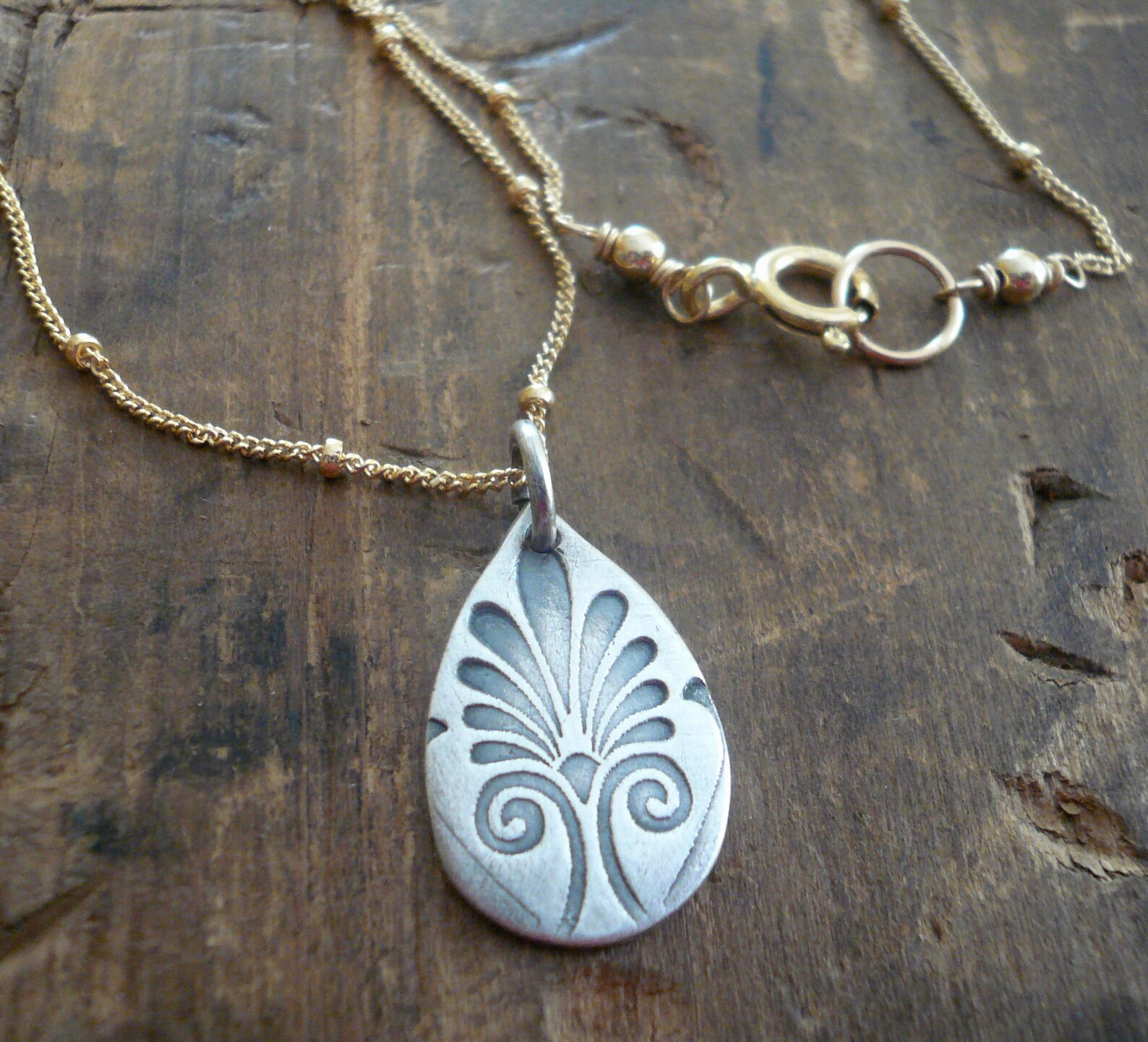 French Quarter Necklace -tear- Oxidized Fine Silver and 14kt Goldfill ...