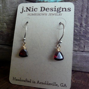 January Earrings - Handmade. Garnet. Mixed Metals. Oxidized Fine Silver ...