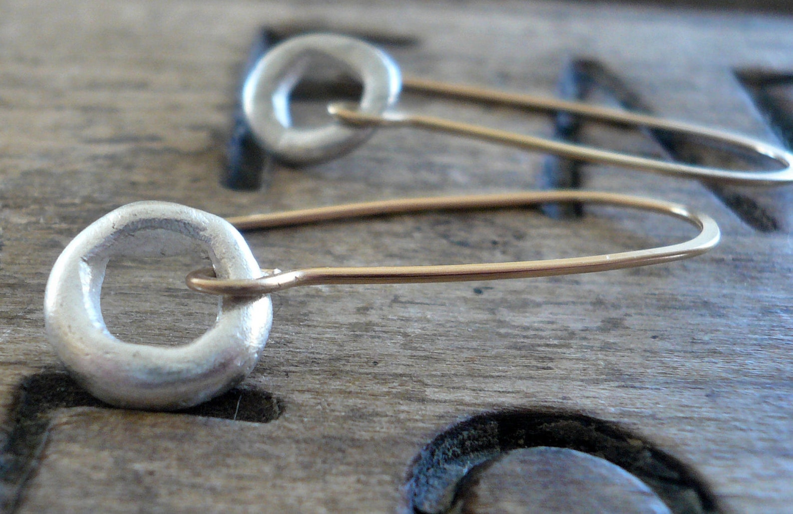 Unity Earrings - Handmade. Mixed Metal. Brushed Fine Silver &14kt ...