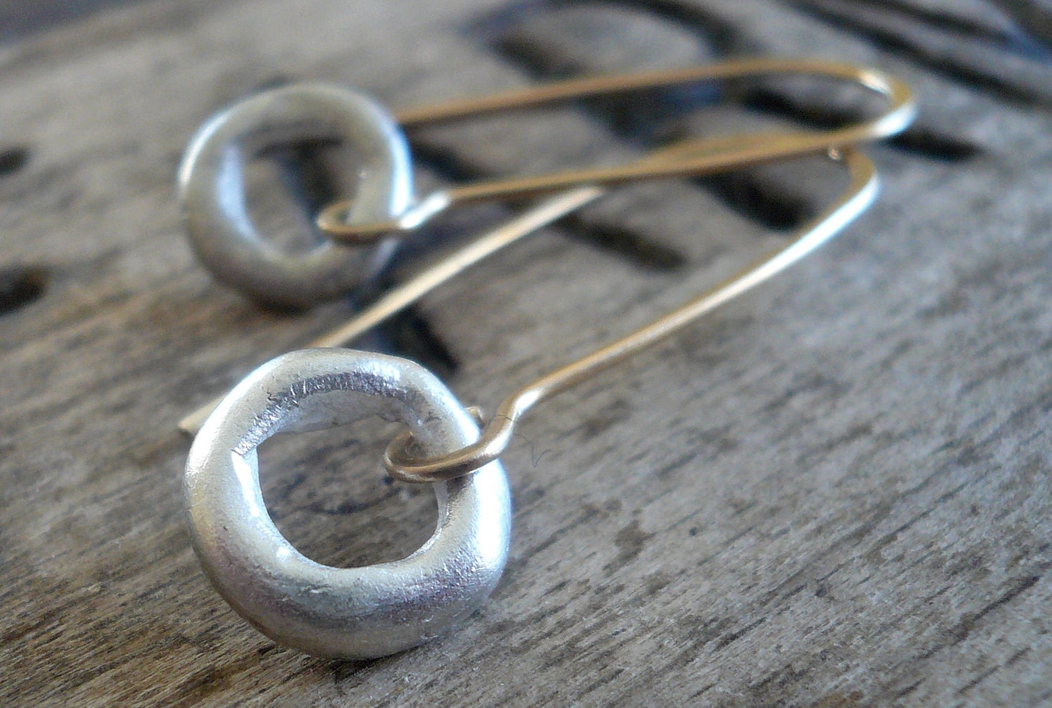 Unity Earrings - Handmade. Mixed Metal. Brushed Fine Silver &14kt ...