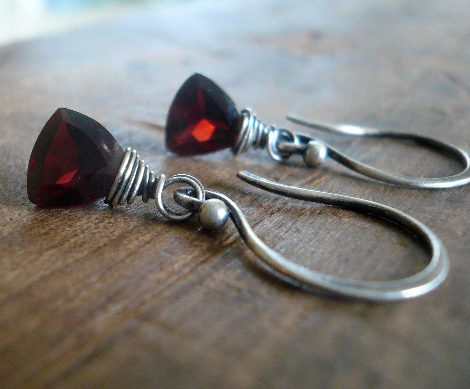 January Earrings - Handmade. Garnet. Mixed Metals. Oxidized Fine Silver ...