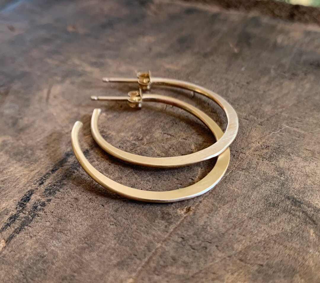 Thick Gauge Satin Hoops in 14kt Yellow or Rose Goldfill With Post ...