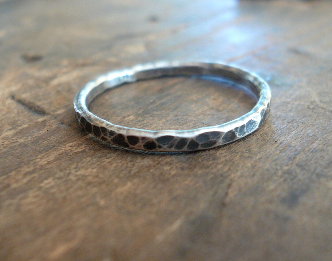 Mangly Ring - Sterling Silver Oxidized Hammered Stacking Ring. Hand ...