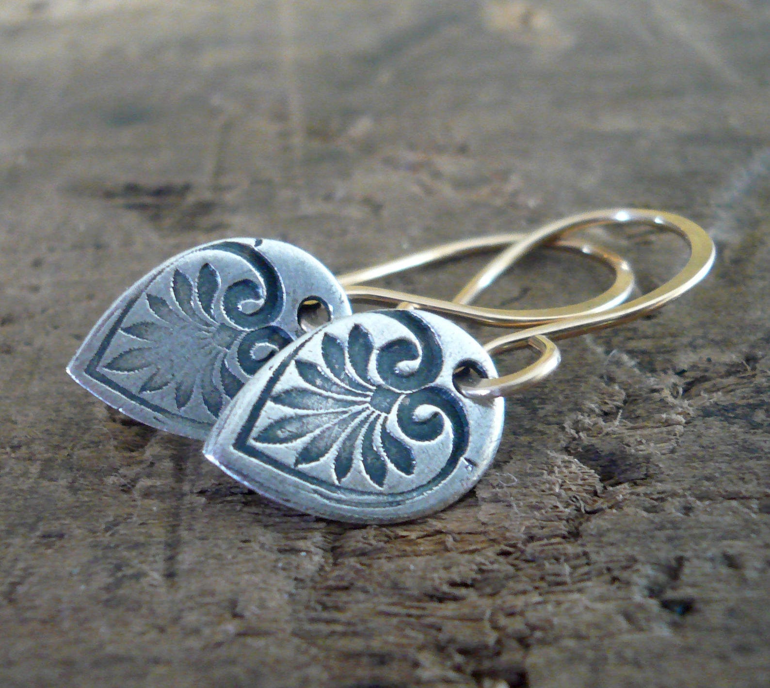 French Quarter Earrings - Leaf - Oxidized Fine Silver. 14kt Goldfill ...