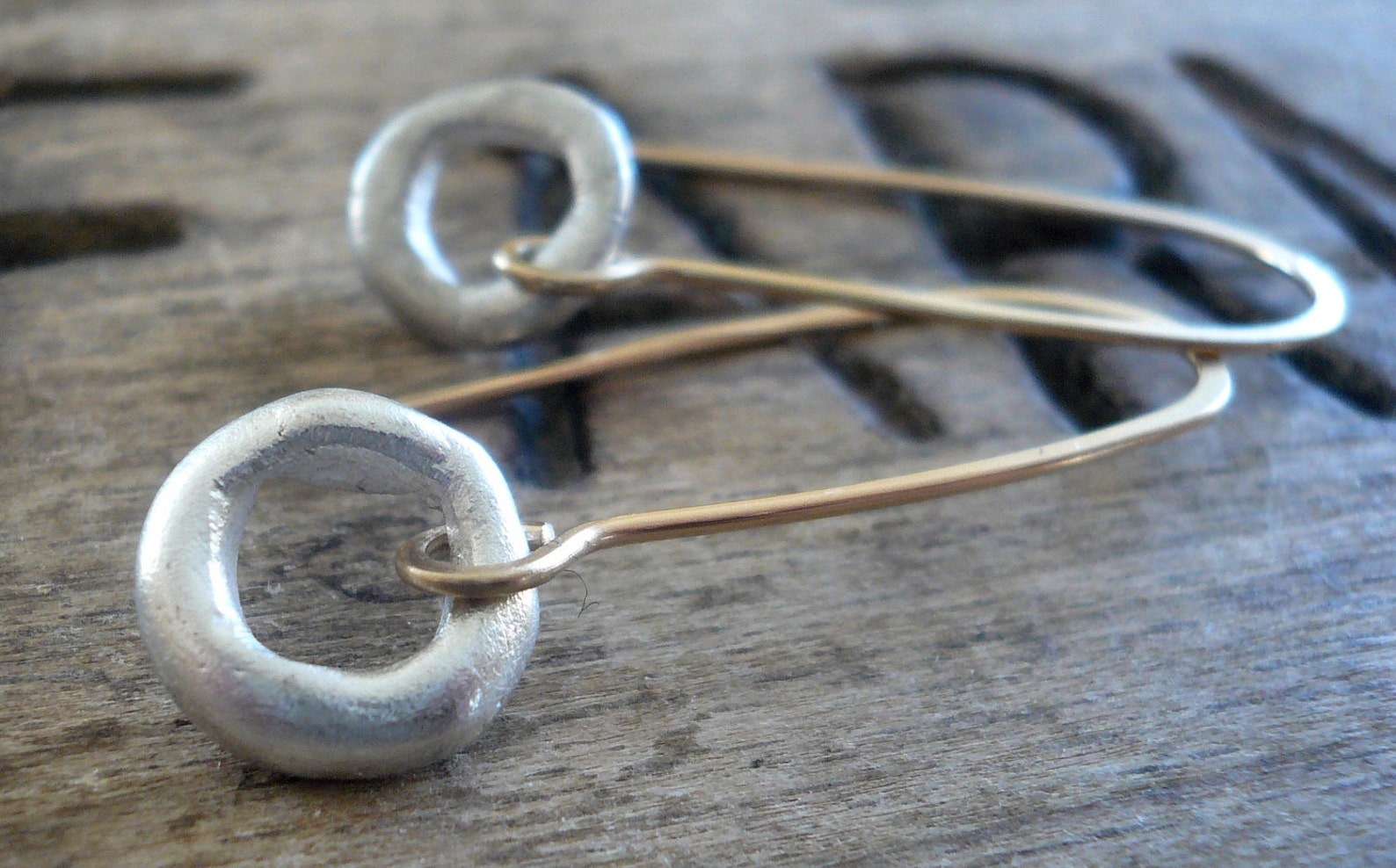 Unity Earrings - Handmade. Mixed Metal. Brushed Fine Silver &14kt ...