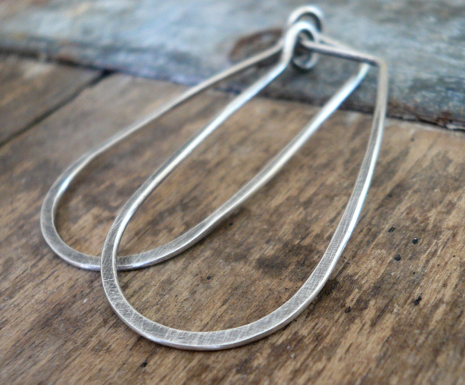 Tear Drop Hoops Handmade. Hand Forged. Oxidized Sterling | Etsy