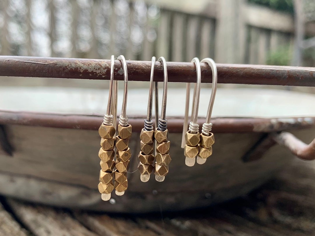 Cobblestone Earrings - Handmade. Brass. Sterling Silver Dangle Earrings ...
