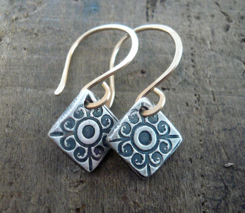 French Quarter Earrings -diamond - Oxidized Fine Silver. 14kt Goldfill ...
