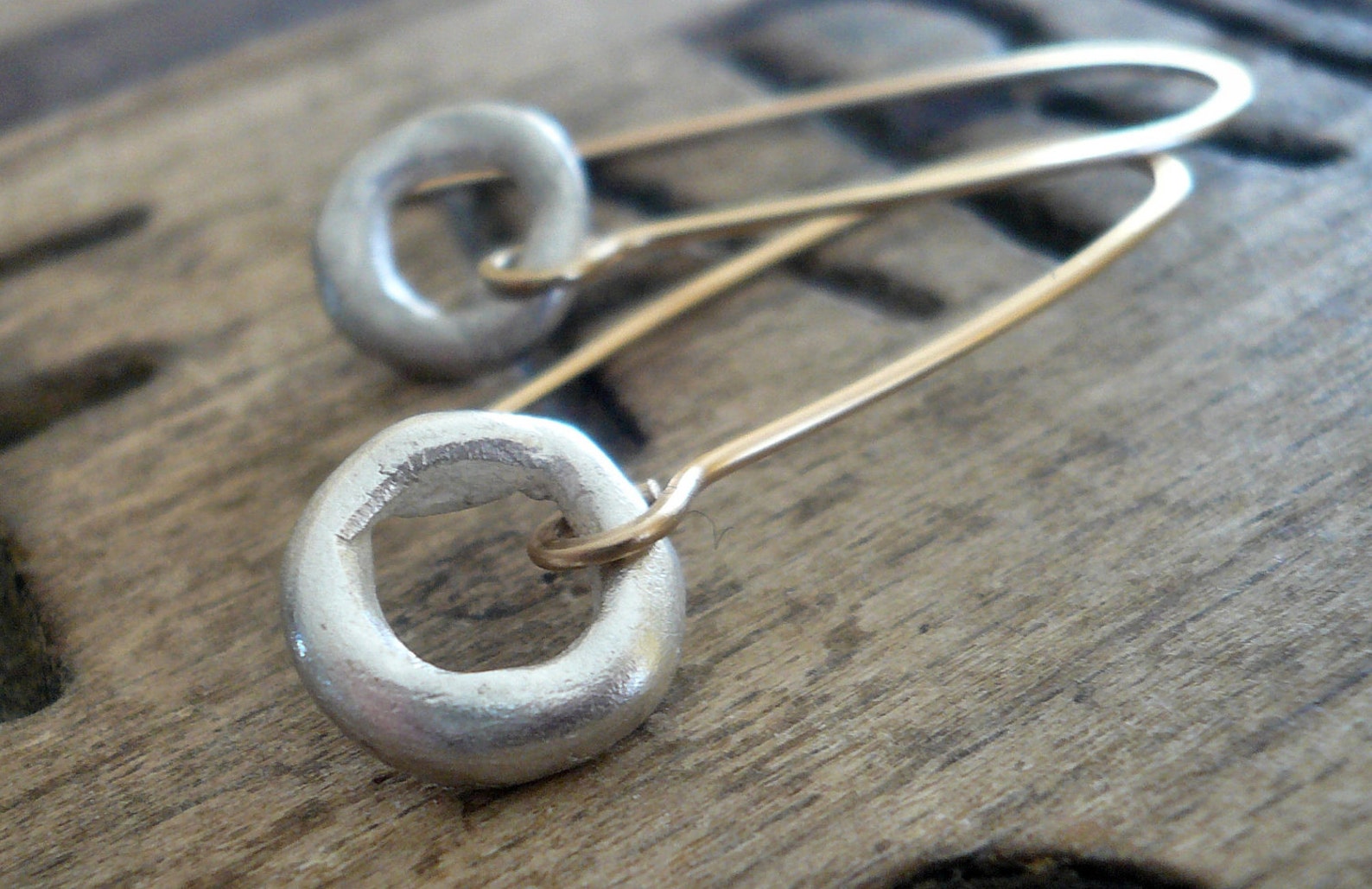 Unity Earrings - Handmade. Mixed Metal. Brushed Fine Silver &14kt ...