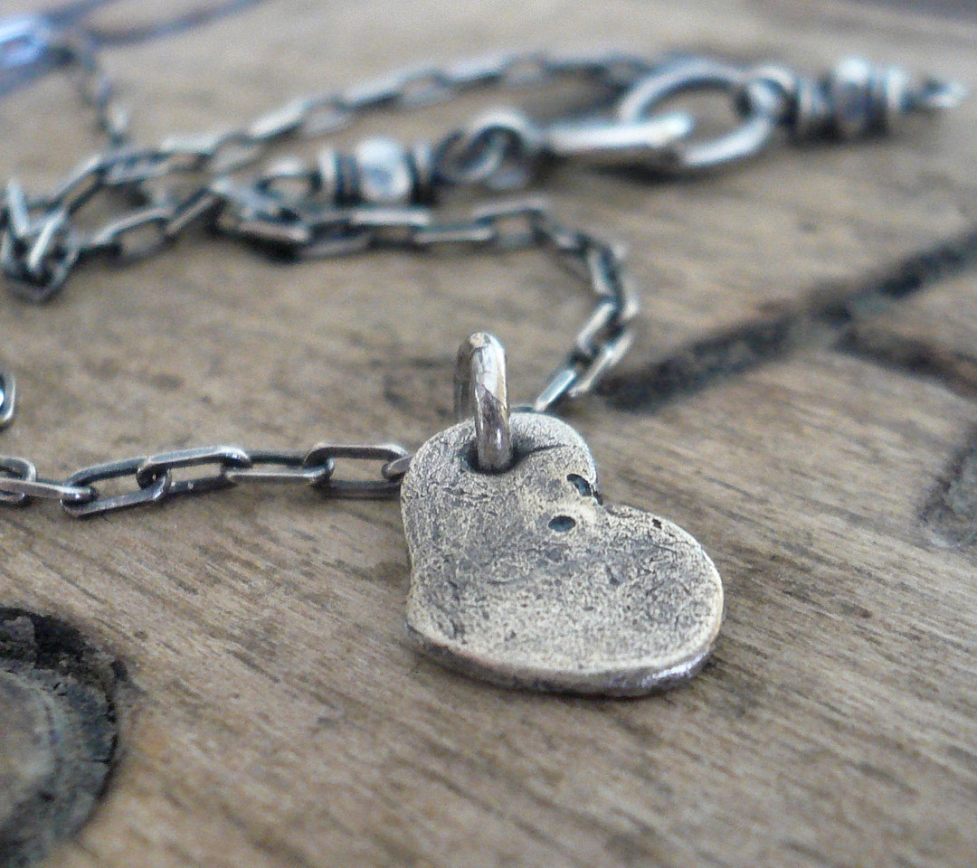 Heart on a String Necklace - Handmade. Oxidized Fine and Sterling ...