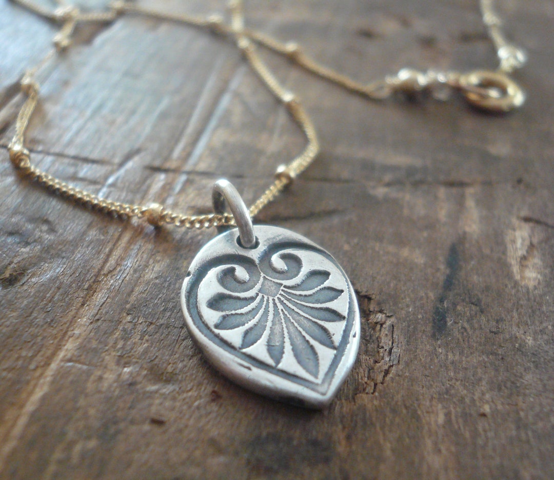 French Quarter Necklace -leaf - Oxidized Fine Silver and 14kt Goldfill ...