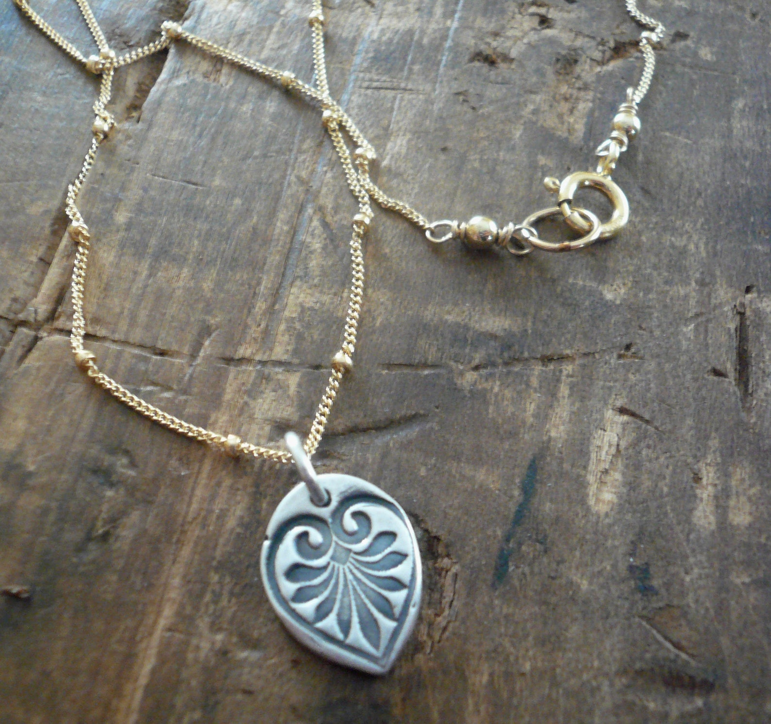 French Quarter Necklace -leaf - Oxidized Fine Silver and 14kt Goldfill ...