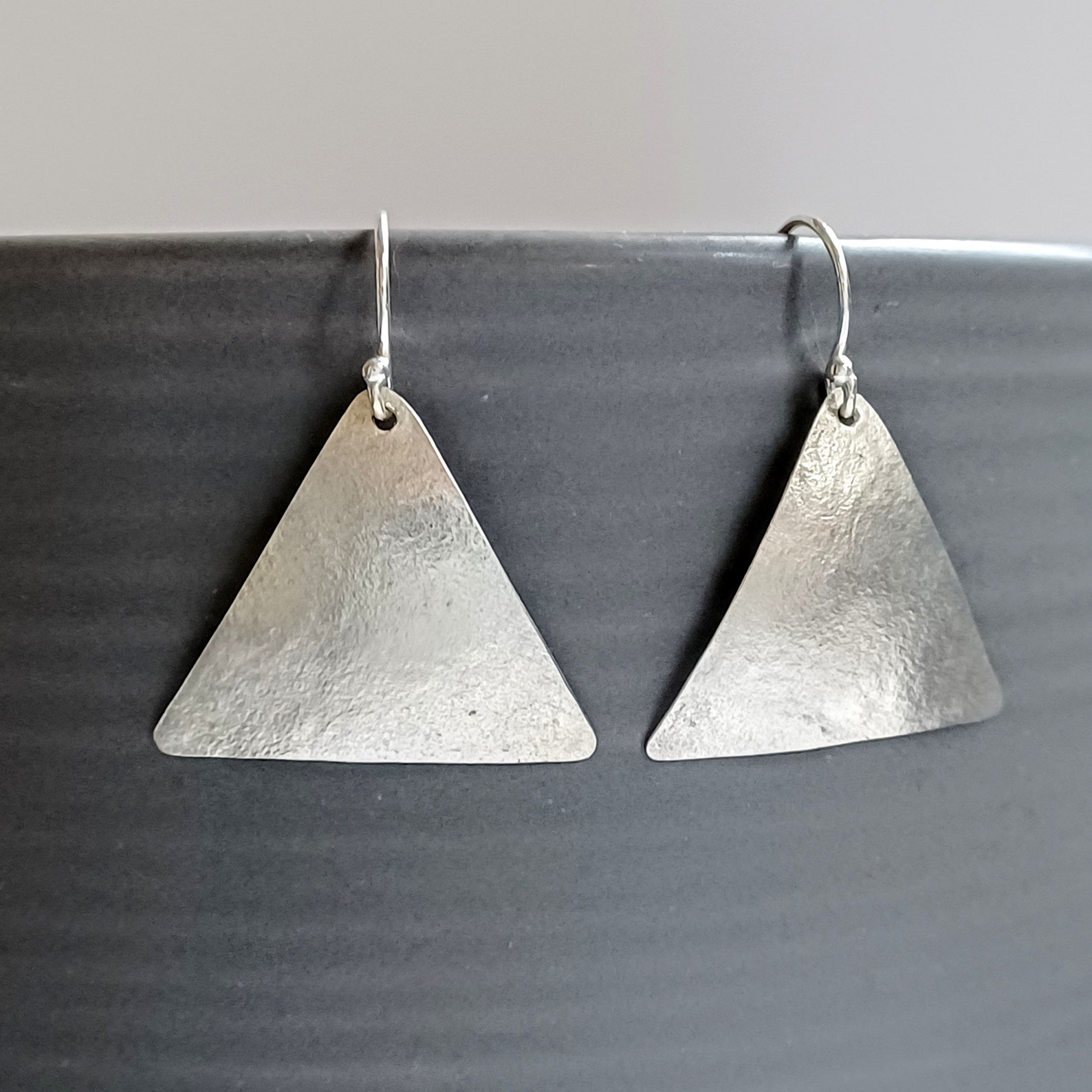 Textured Sterling Silver Triangle Earrings With Handmade Sterling ...