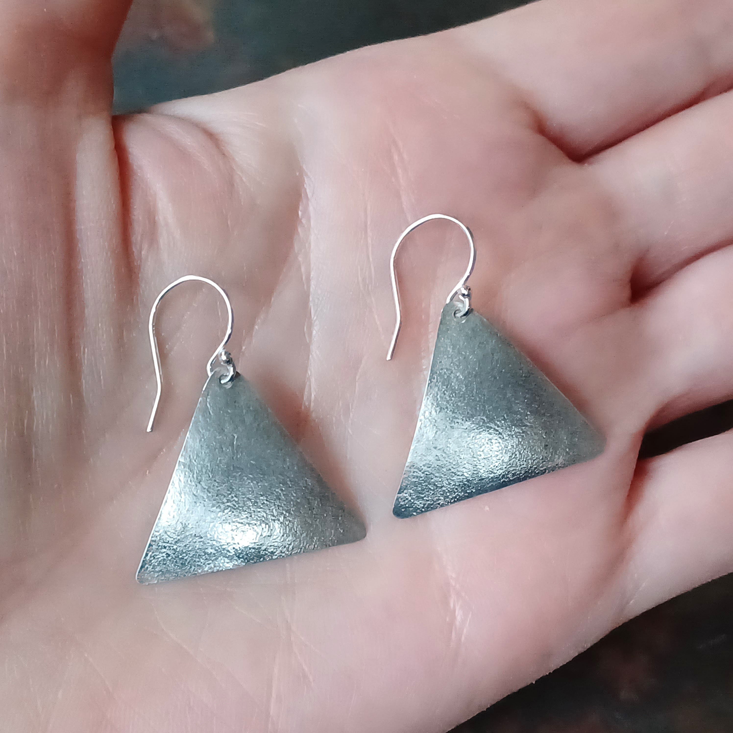 Textured Sterling Silver Triangle Earrings With Handmade Sterling ...