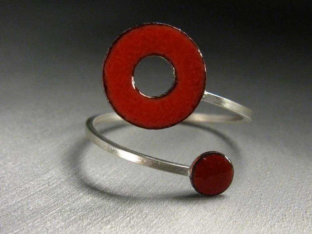 Lifesaver in Orbit Ring, Cherry Red and Burgundy Red Kiln-fired Glass ...