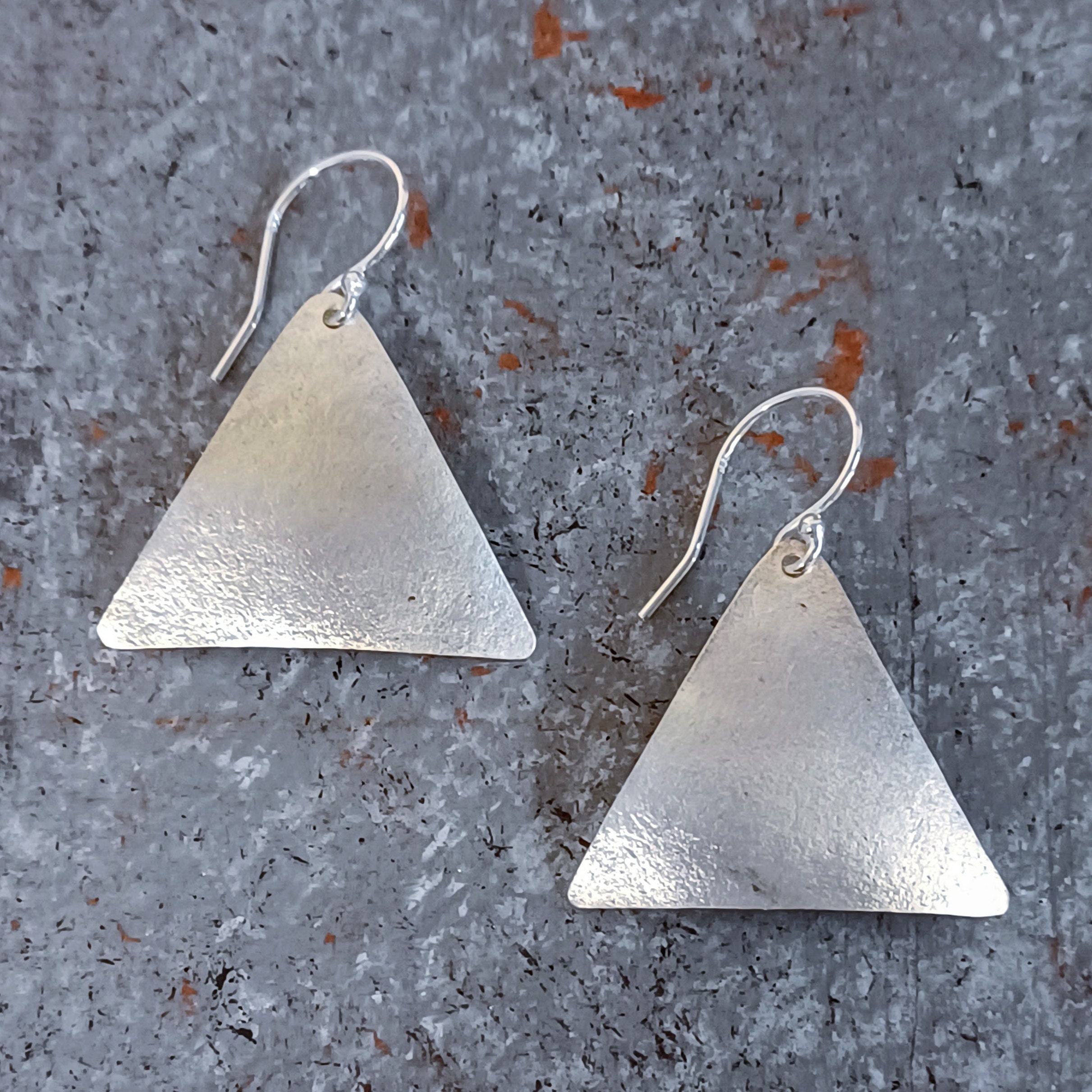 Textured Sterling Silver Triangle Earrings With Handmade Sterling ...