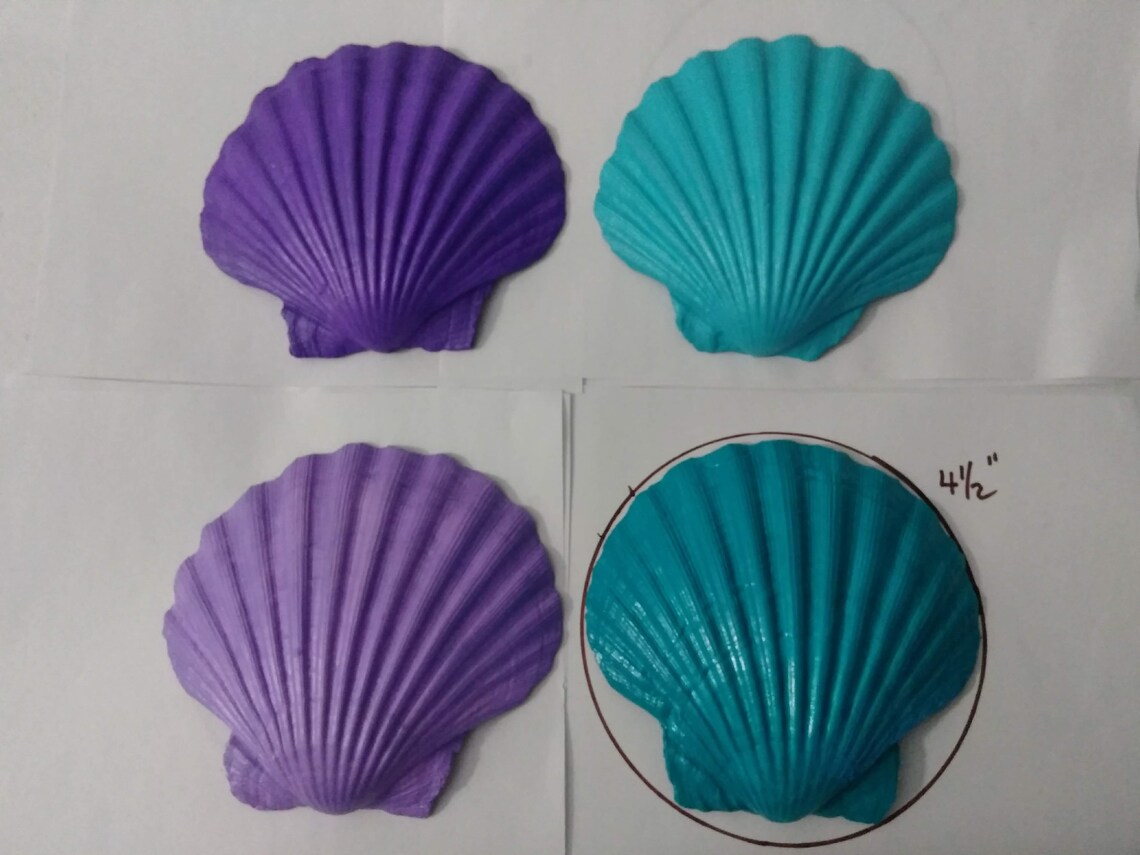 Large Real Scallop Seashells Painted in Mermaid Colors, Set of 4 - Etsy