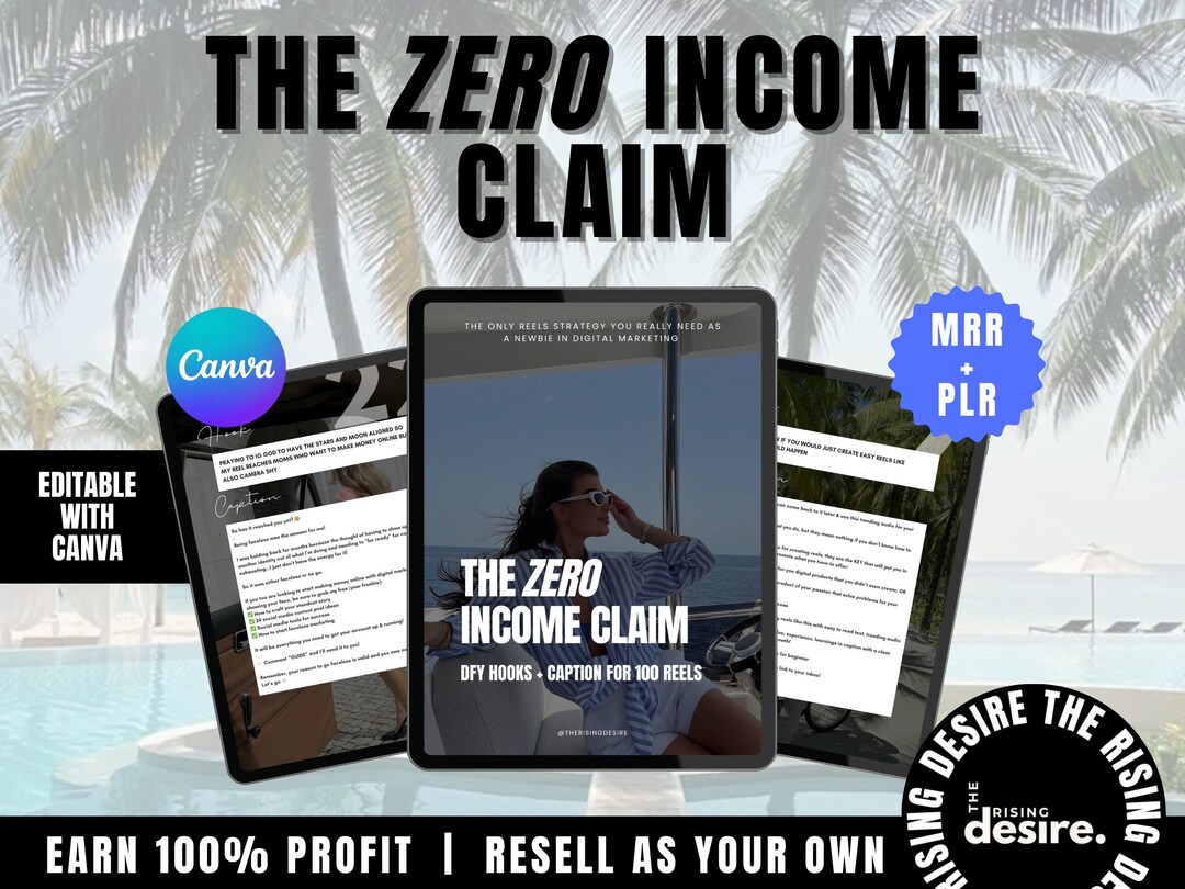 Zero Income Claim Guide MRR & PLR, 100 DFY Hooks and Captions ...