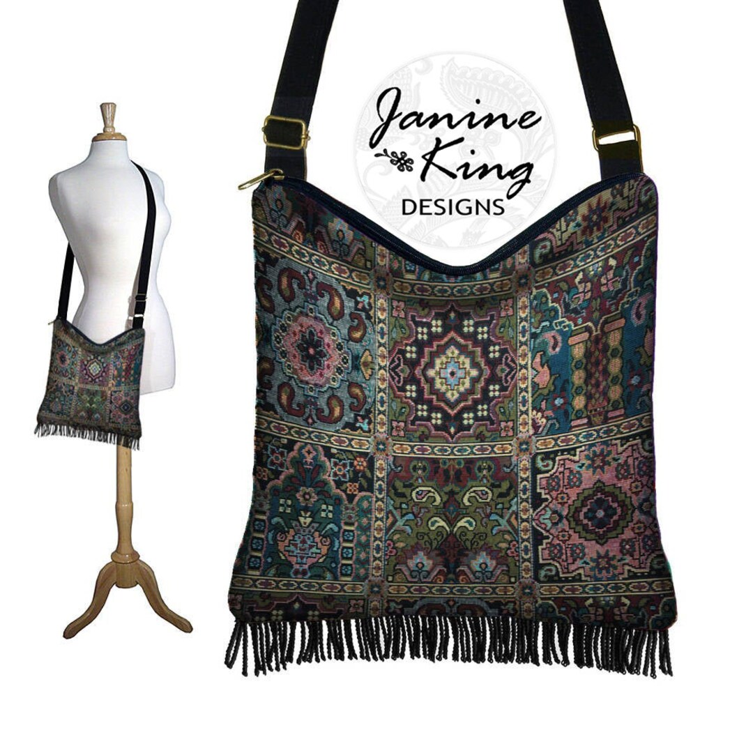 Boho Tapestry Bag, Bohemian Gypsy Fringe Purse, Cross Body Hobo Bag ...
